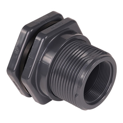 3/4" PVC Bulkhead Fitting with FPM Standard Flange Gasket, Threaded x ...