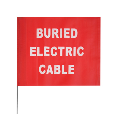 Red Marking Flag with 21" Wire Staff, 4"x 5", Printed "BURIED ELECTRIC ...